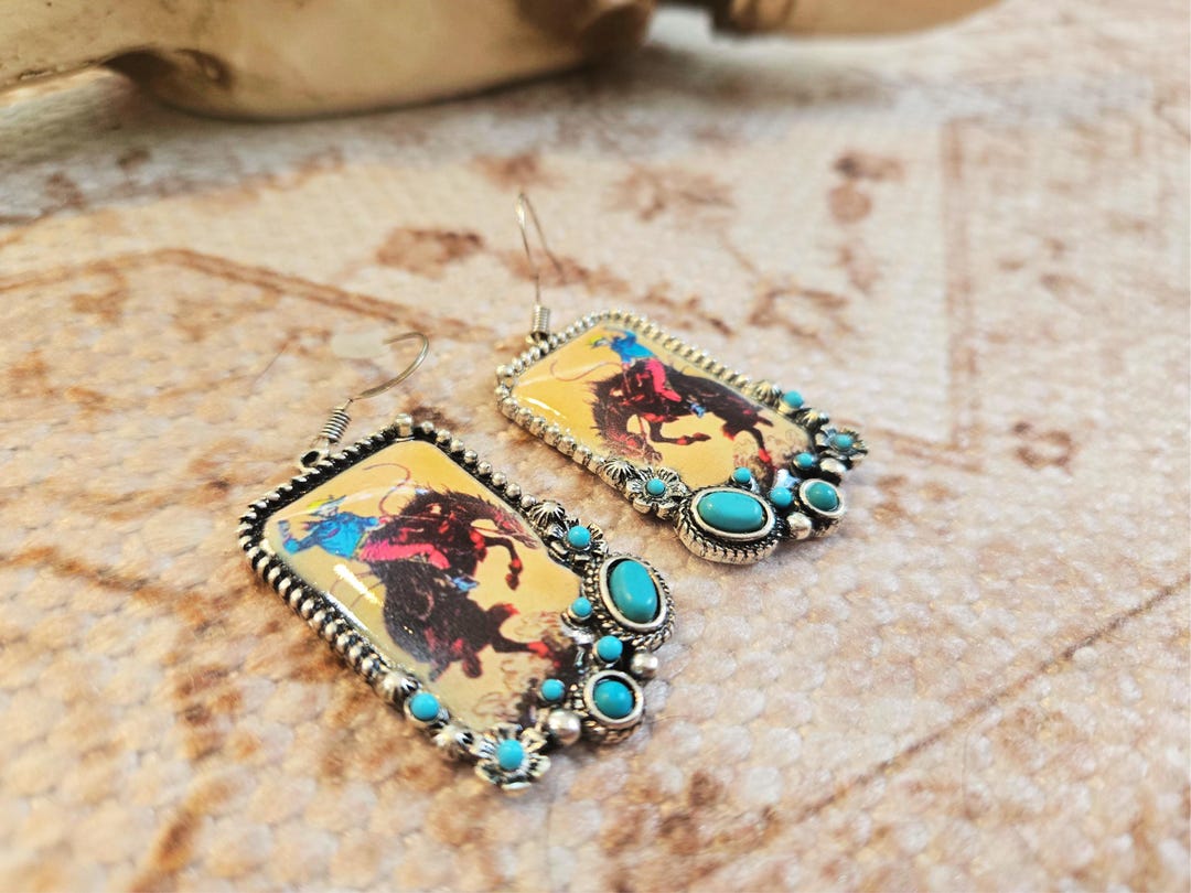 Western Buckin' Bronco Earrings | Country Festival Earrings - Etsy