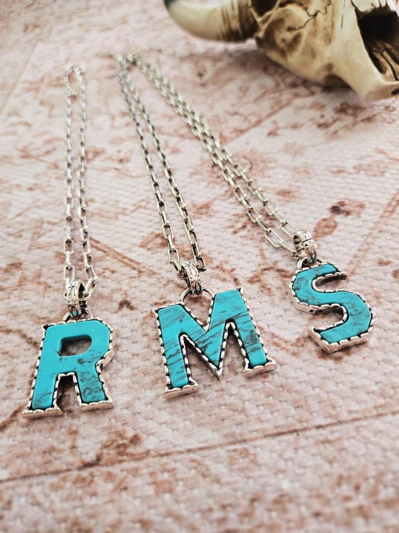 Turquoise Initial Necklace: Western Style Personalized Jewelry - Etsy