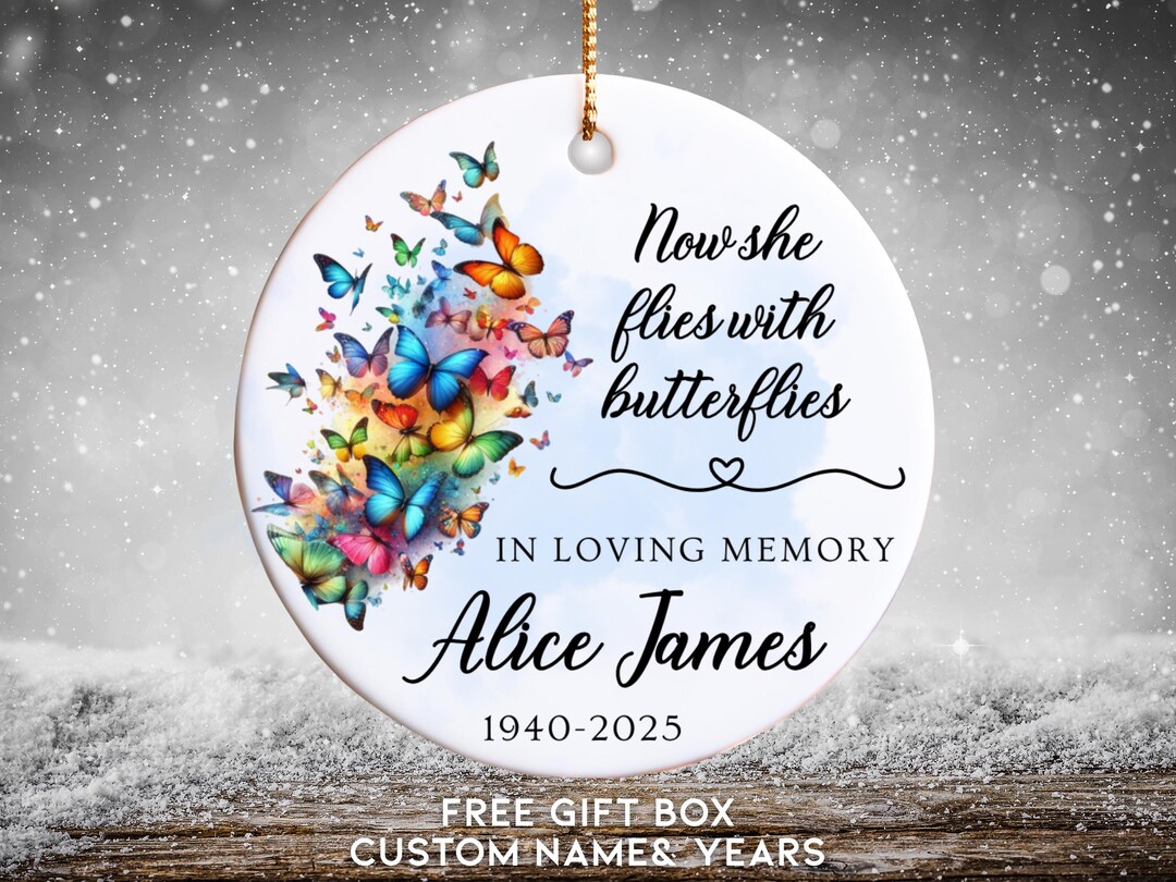 Now She Flies With Butterflies Memorial Ornament, Custom Butterfly ...