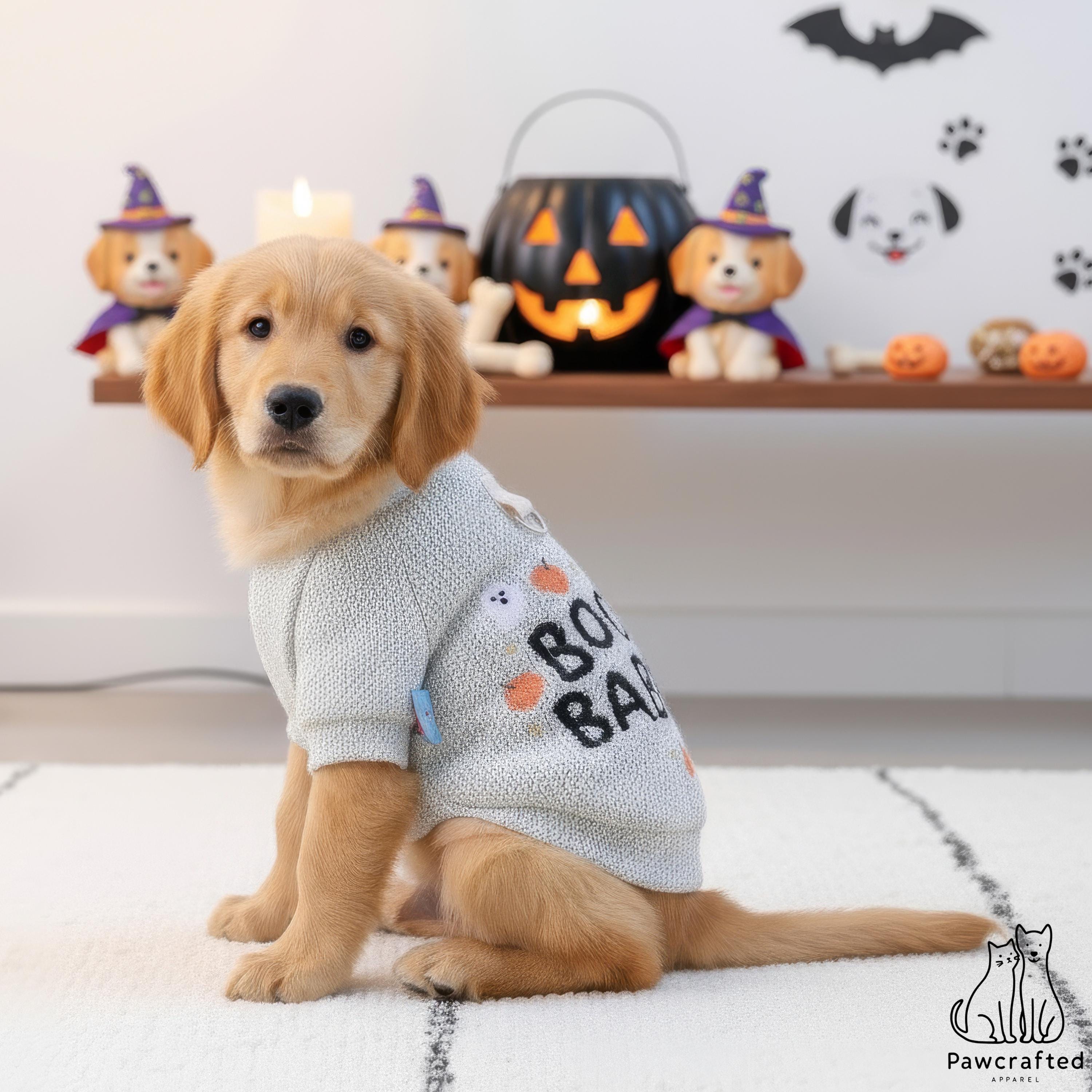 Hand-sewn BOO BABE Halloween Pet Sweater | Cozy Knit Dog Outfit With ...