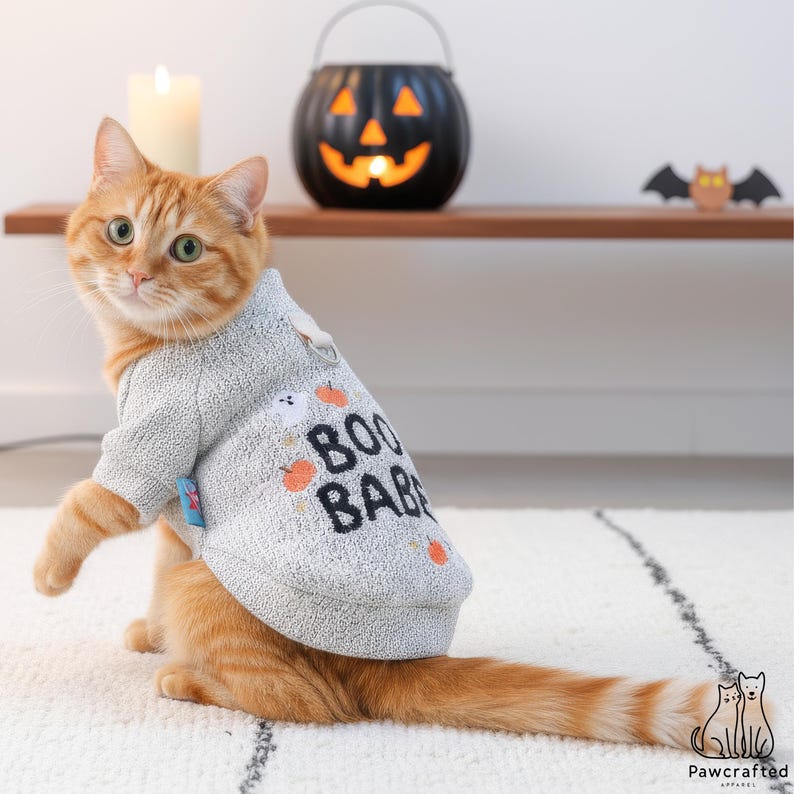 Hand-sewn BOO BABE Halloween Pet Sweater | Cozy Knit Dog Outfit With ...