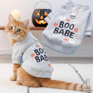 Hand-sewn BOO BABE Halloween Pet Sweater | Cozy Knit Dog Outfit With ...
