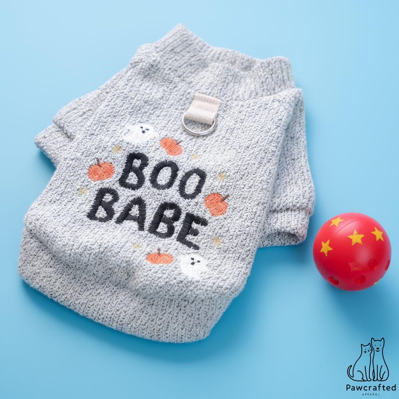 Hand-sewn BOO BABE Halloween Pet Sweater | Cozy Knit Dog Outfit With ...