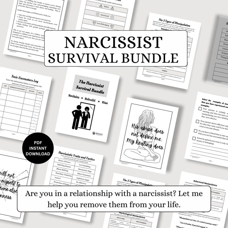 Narcissist Recovery Bundle: Printable Worksheets, Affirmation Art (PDF ...