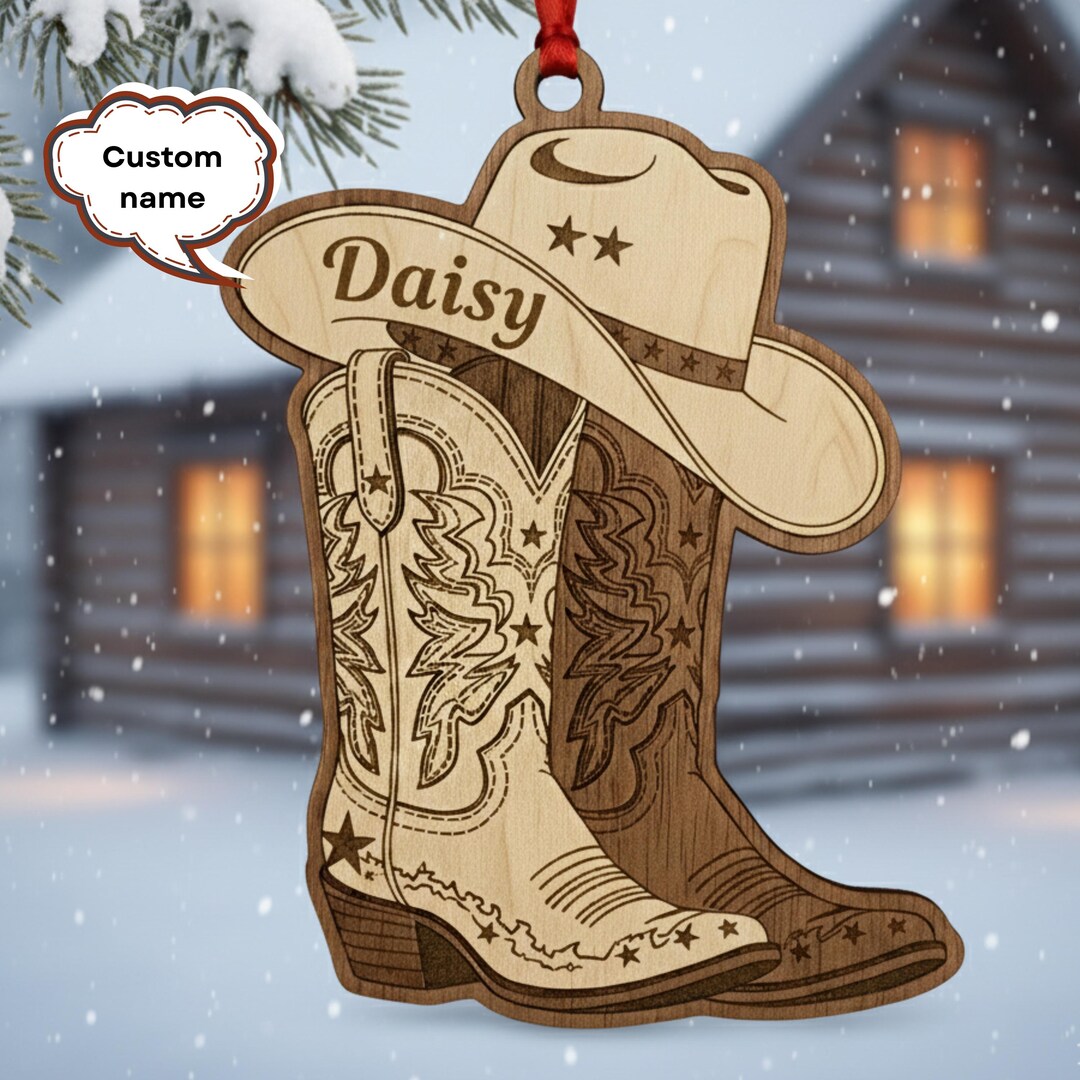 Personalized Cowgirl Boots Wooden Ornament, Cowgirl Christmas 2 Layers ...