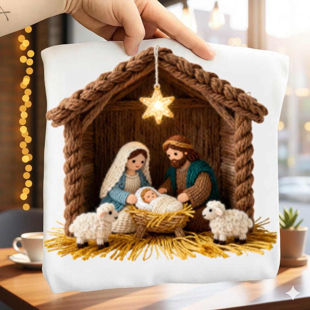 Faux Yarn Crochet Nativity Scene, Latch Hook Faux Embroidery Jesus ...