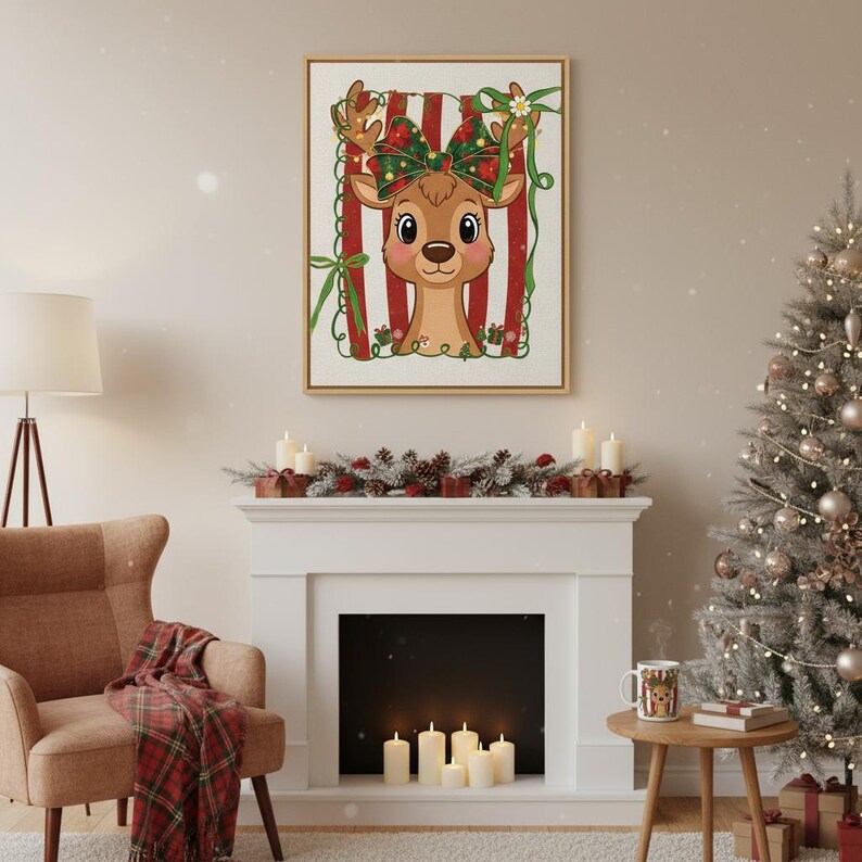Christmas Reindeer PNG, Cute Girl Deer With Bow, Holiday Sublimation ...