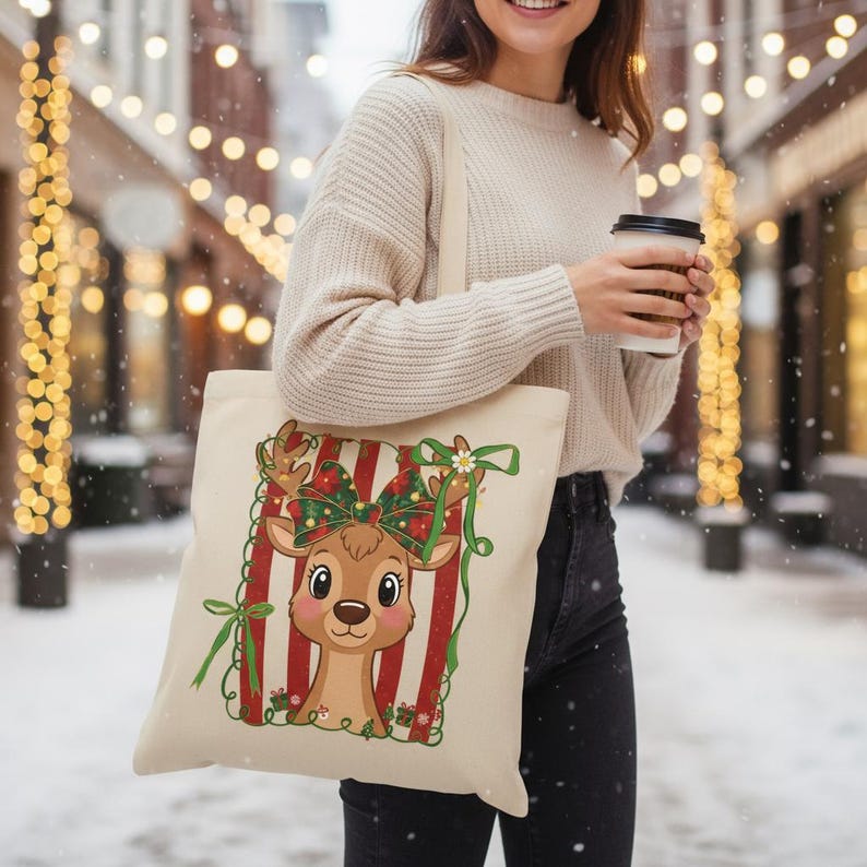 Christmas Reindeer PNG, Cute Girl Deer With Bow, Holiday Sublimation ...