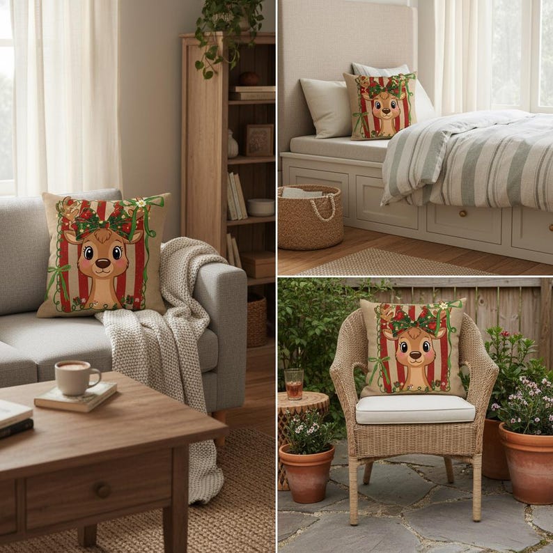 Christmas Reindeer PNG, Cute Girl Deer With Bow, Holiday Sublimation ...