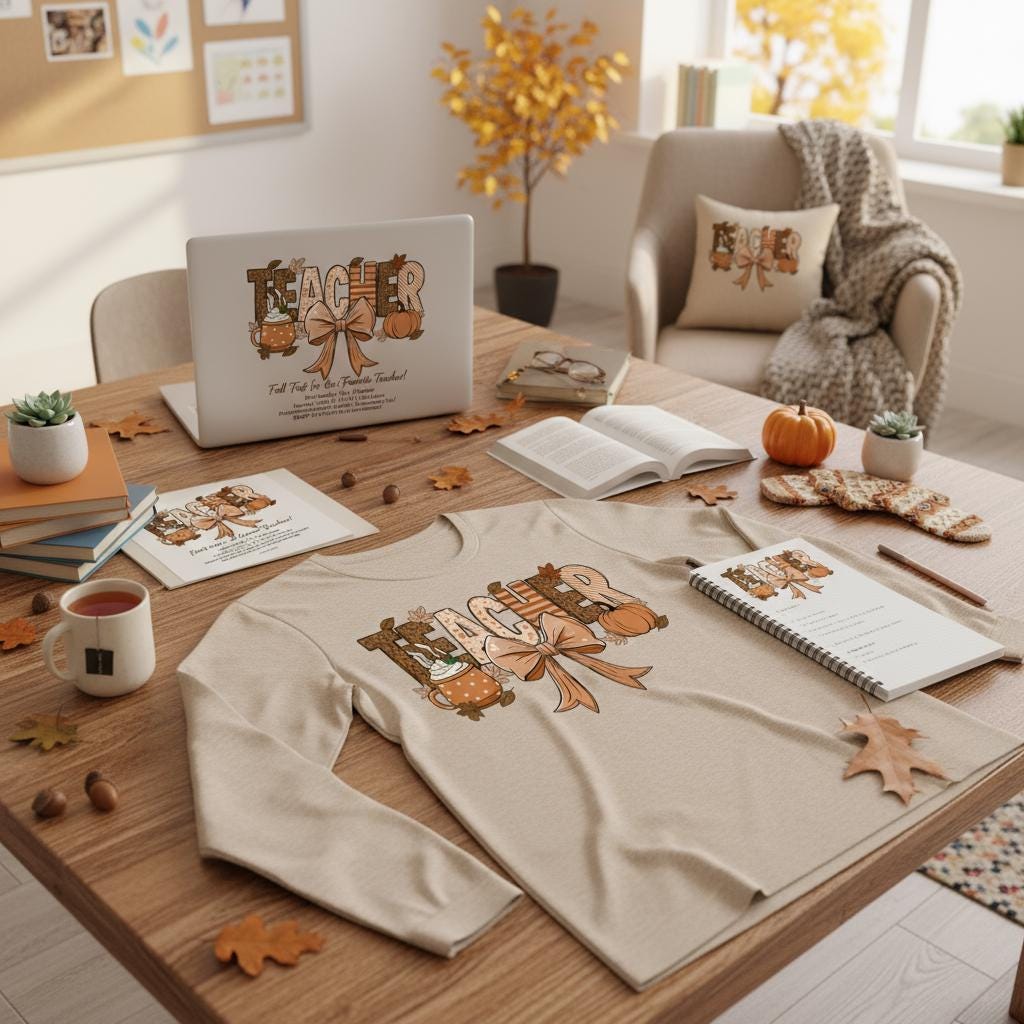 Fall Teacher PNG, Autumn Teacher Life Clipart, Teacher Fall Coquette ...