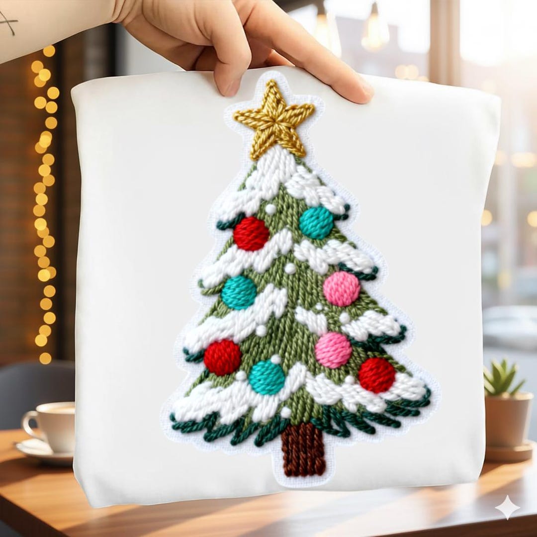Cozy Crochet Patch Tree Png, Christmas Tree Patch PNG, Faux Embroidery ...