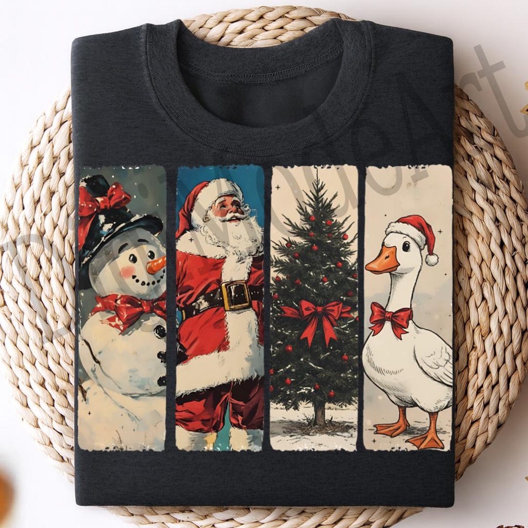 Vintage Christmas Characters PNG Bundle: Santa, Snowman, Tree, Goose ...