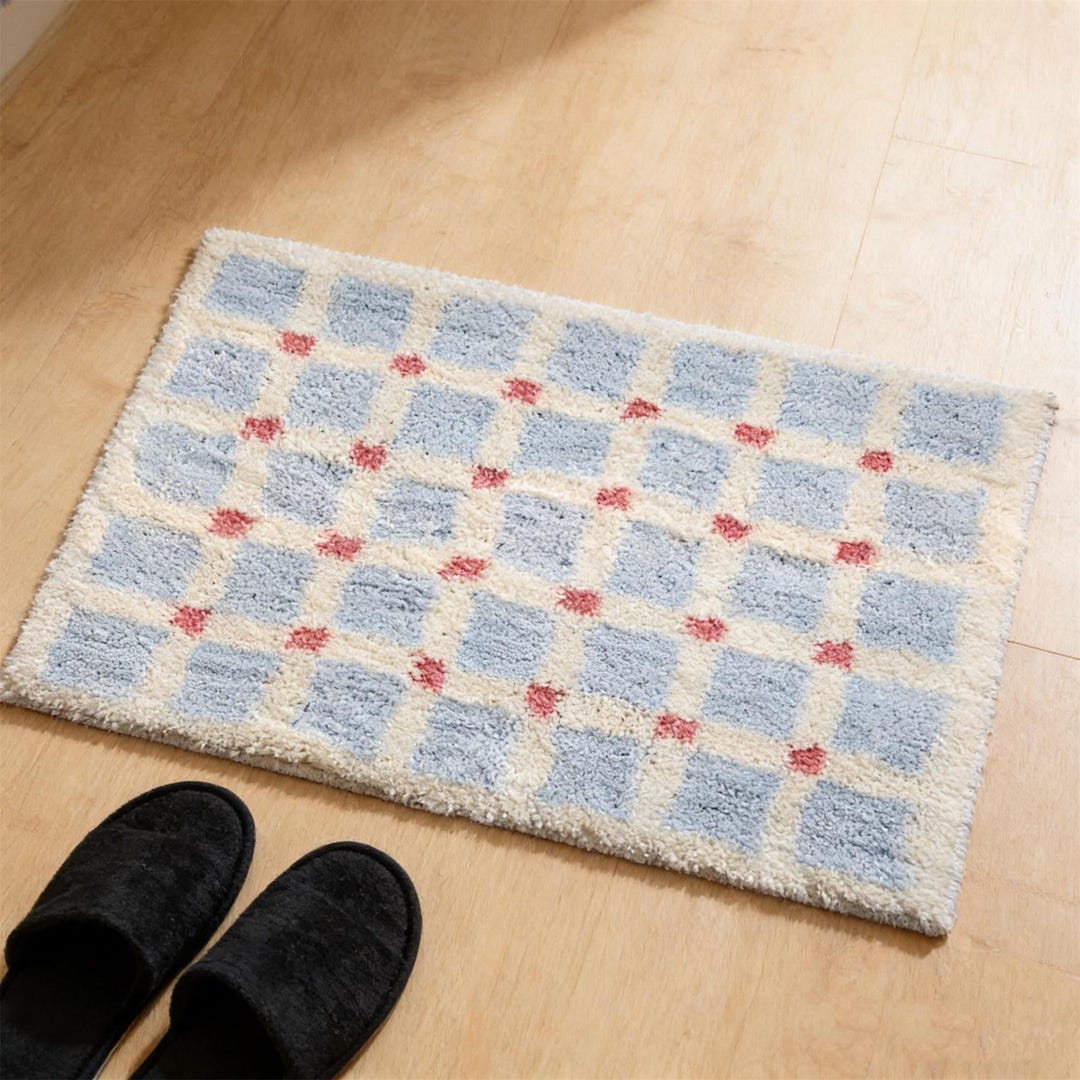 Pastel Checkered Bath Rug, Y2K Aesthetics Non-slip Mat, Moroccan Beni ...