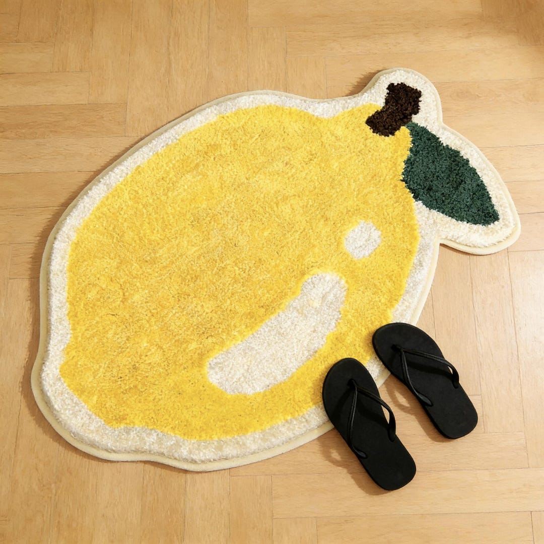 Cartoon Lemon Bedroom Rug, Handmade Fruit Tufted Rug, Soft Fluffy ...