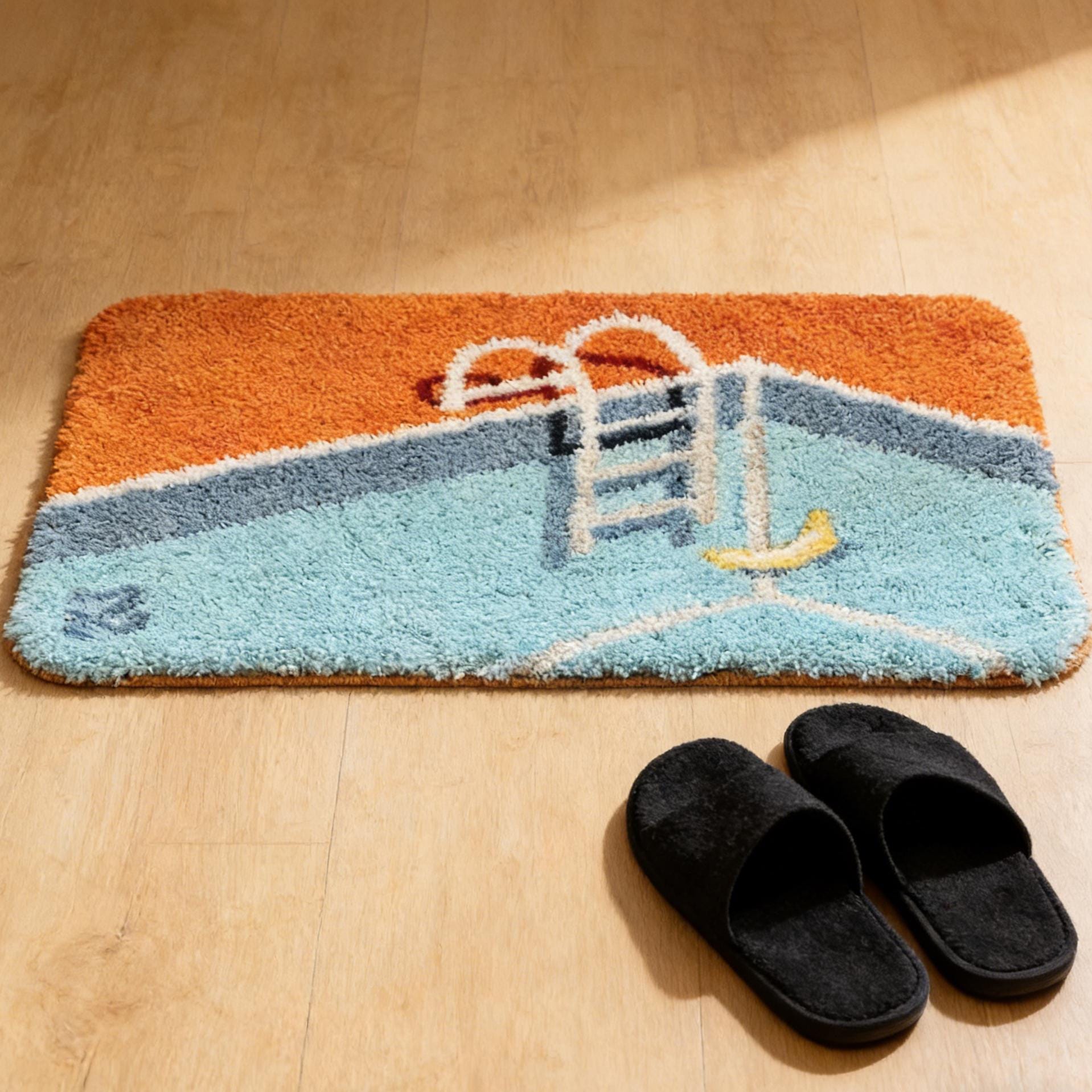 Funny Swimming Pool Pattern Bathroom Rug, Handmade Tufted Carpet ...