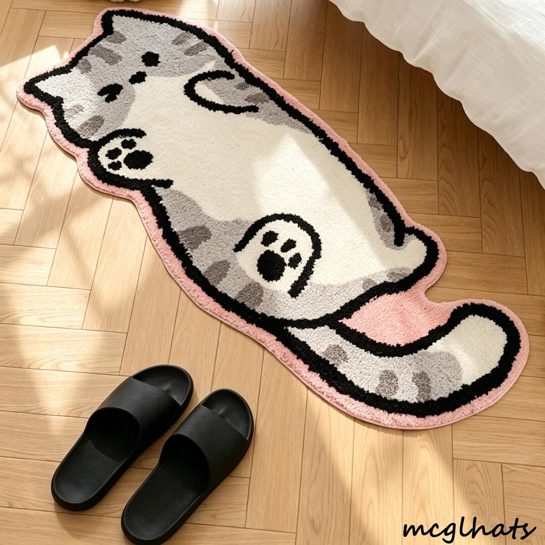 Cartoon Dachshund and Cat Bath Mat, Tufted Plush Bedside Rug for Girls ...