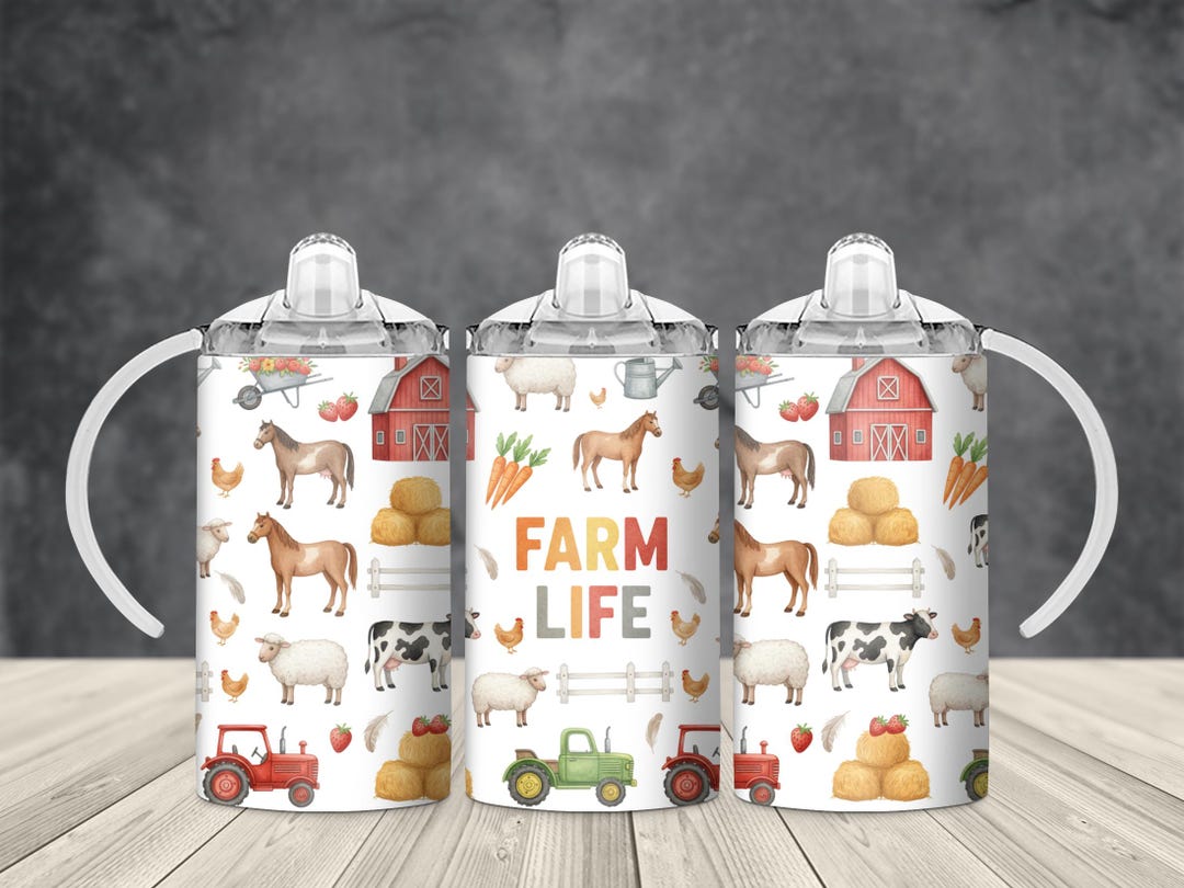 Farm Life Country Animals Farmhouse 12oz Kids Sippy Cup Sublimation ...