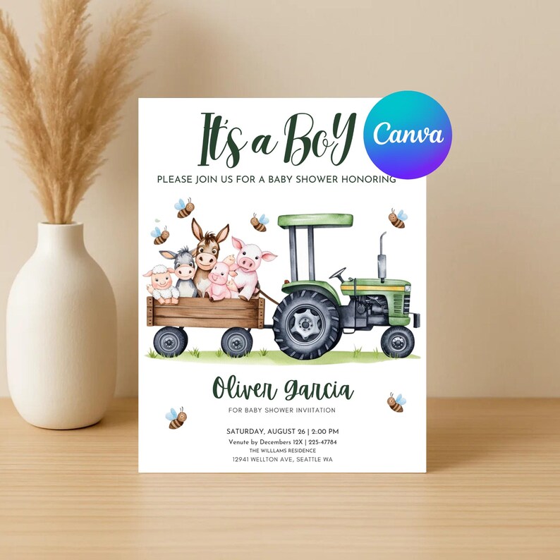 Editable Tractor Babyshower Invitation It’s A Boy Country Ranch Farm ...