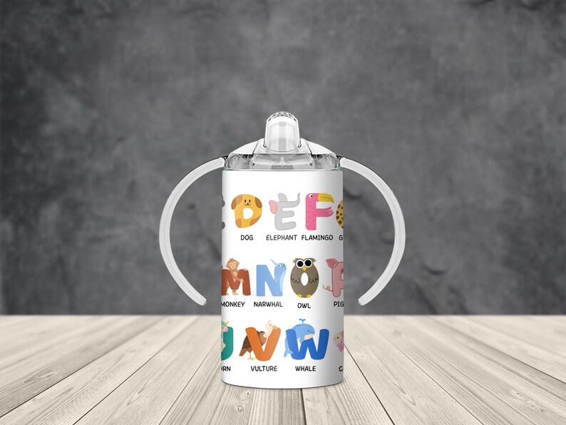 Alphabet Animals 12 Oz Flip Top Sippy Cup Tumbler Wrap, Toddler Kids ...
