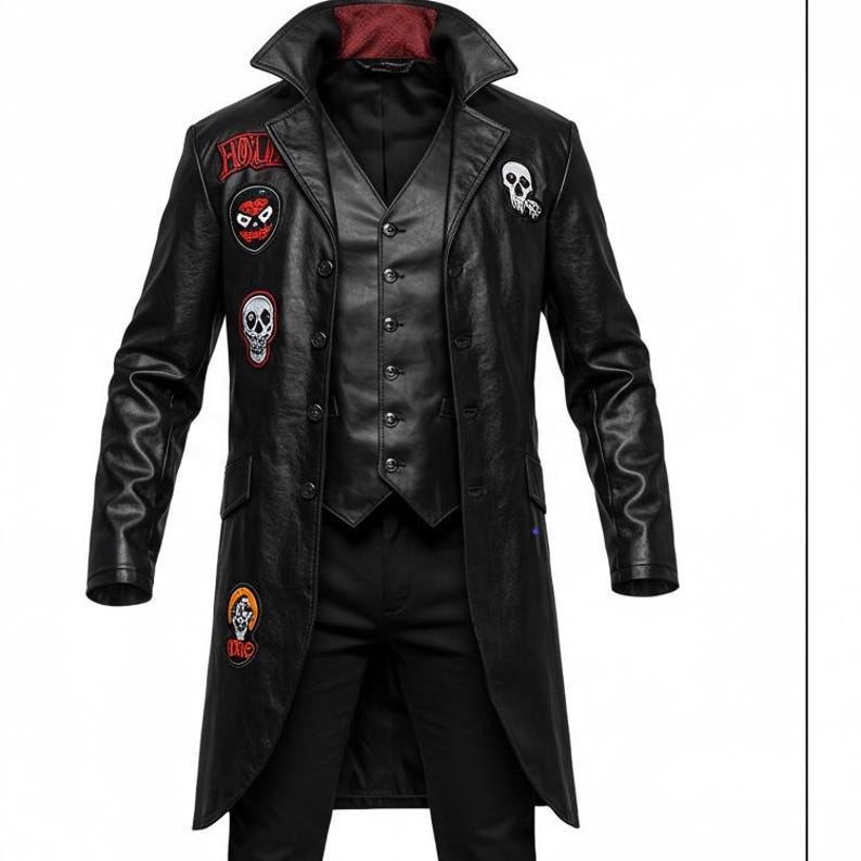 Men's Handmade Gothic Vampire Trench Coat Long Black Leather Steampunk ...