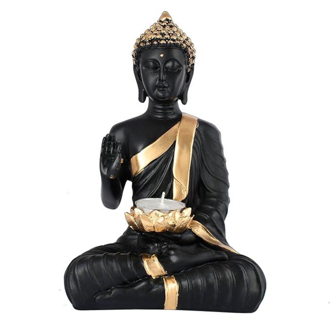 Blessing Black Buddha Diya Statue - 25 Cm Polyresin Multicolor ...