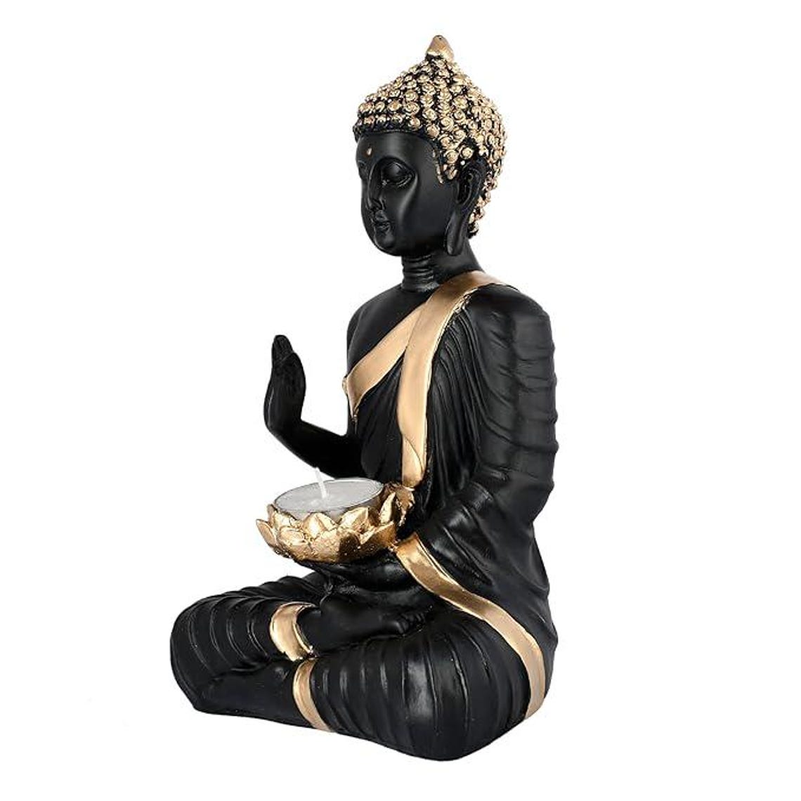 Blessing Black Buddha Diya Statue - 25 Cm Polyresin Multicolor ...