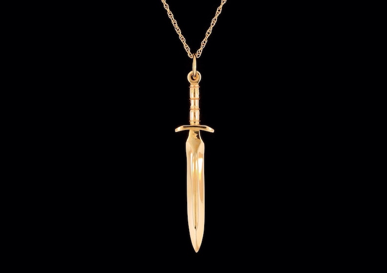 Solid 14k Yellow Gold Dagger Knife Pendant or Necklace (optional Chain ...
