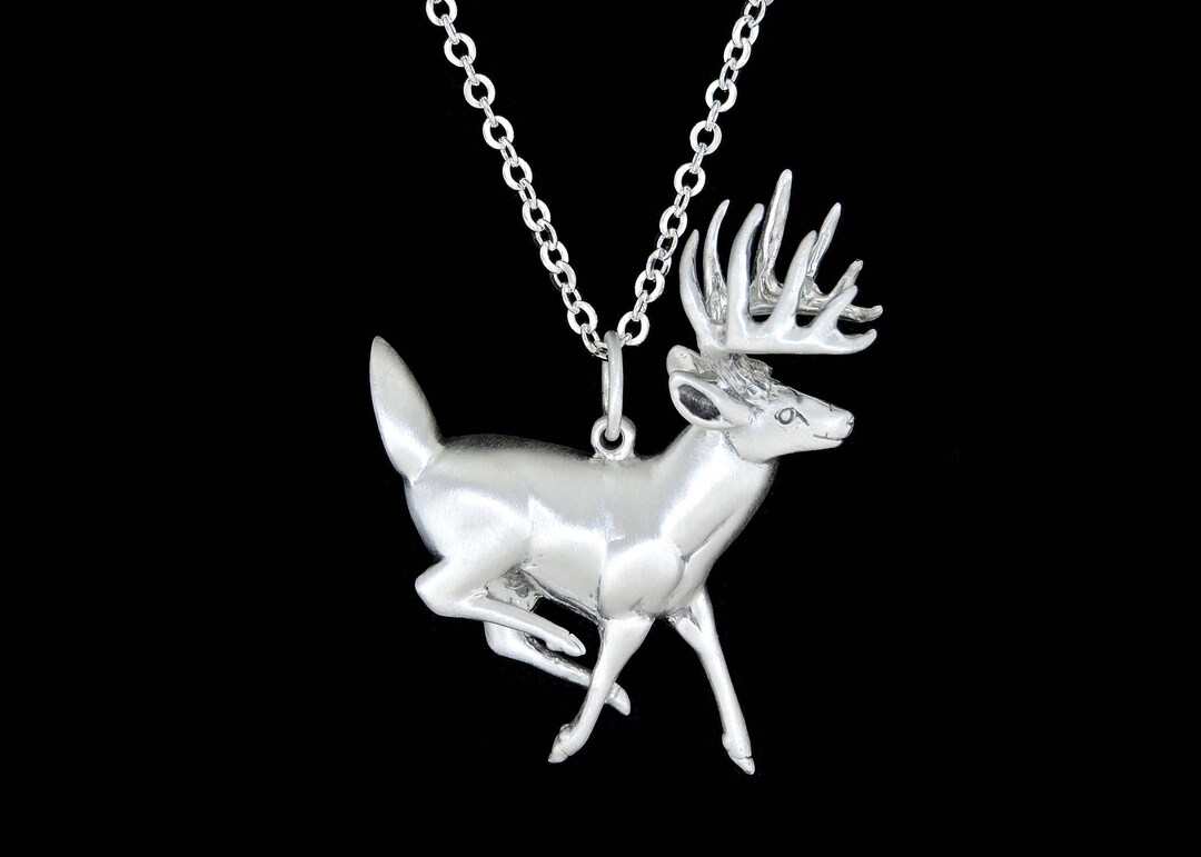 Sterling Silver White Tail Deer Pendant: Satin Finish Buck Necklace - Etsy