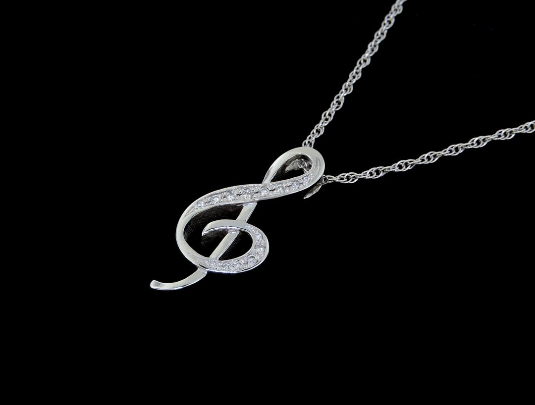 Diamond Treble Clef Pendant: 14k White Gold Music Necklace - Etsy