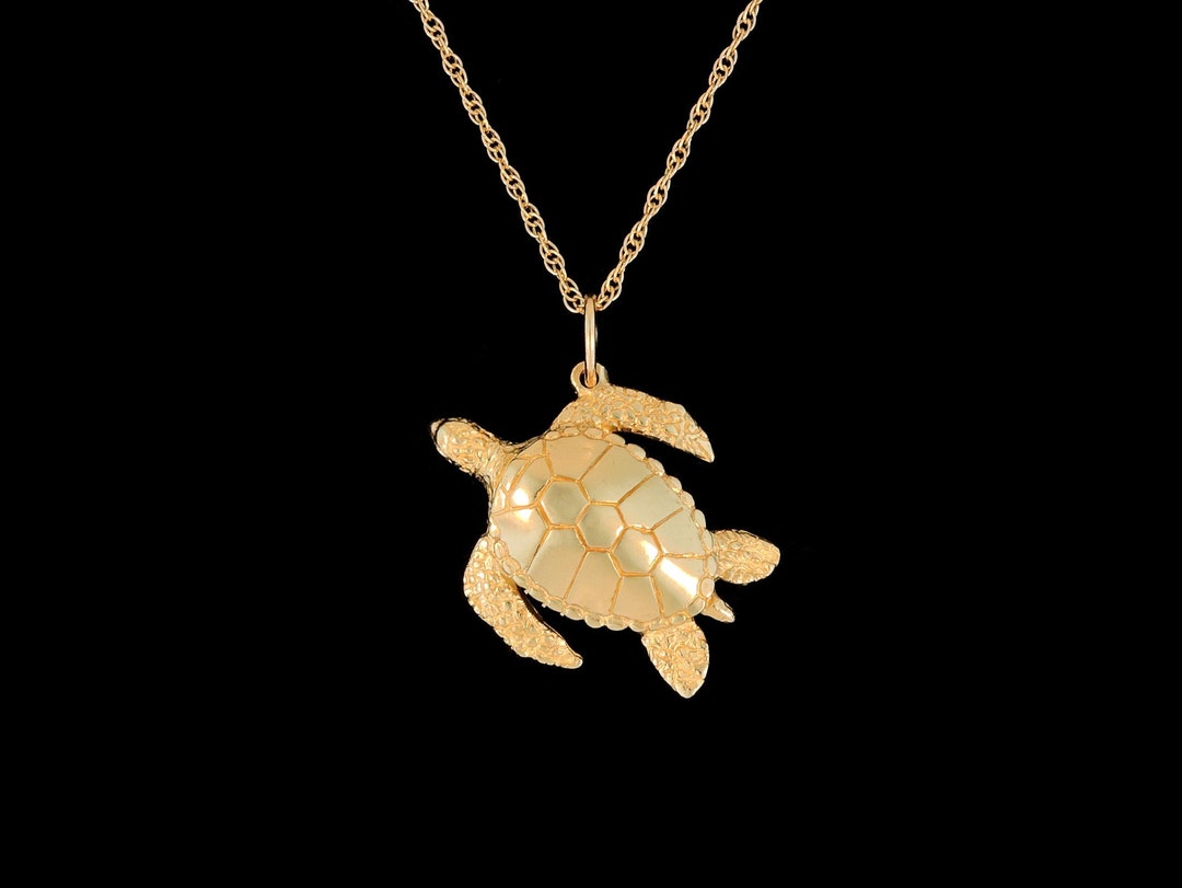 14k Yellow Gold Green Sea Turtle Pendant or Necklace (optional Chain ...