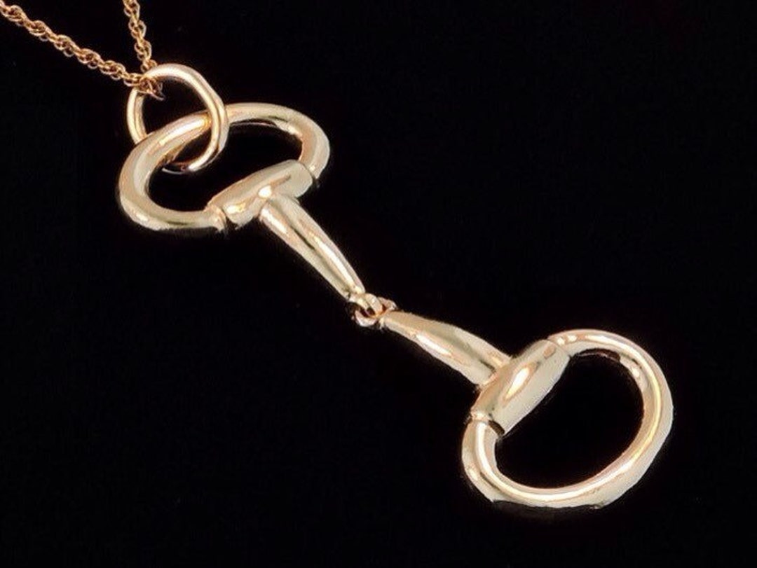 14K Yellow Gold D-ring Snaffle Bit Pendant or Necklace (optional Chain ...