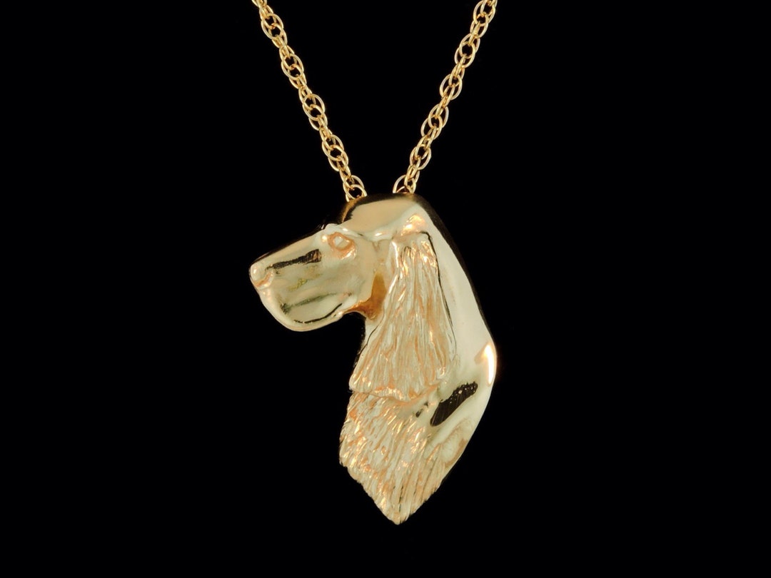 14k Yellow Gold English Setter Head Study Pendant or Necklace (optional ...