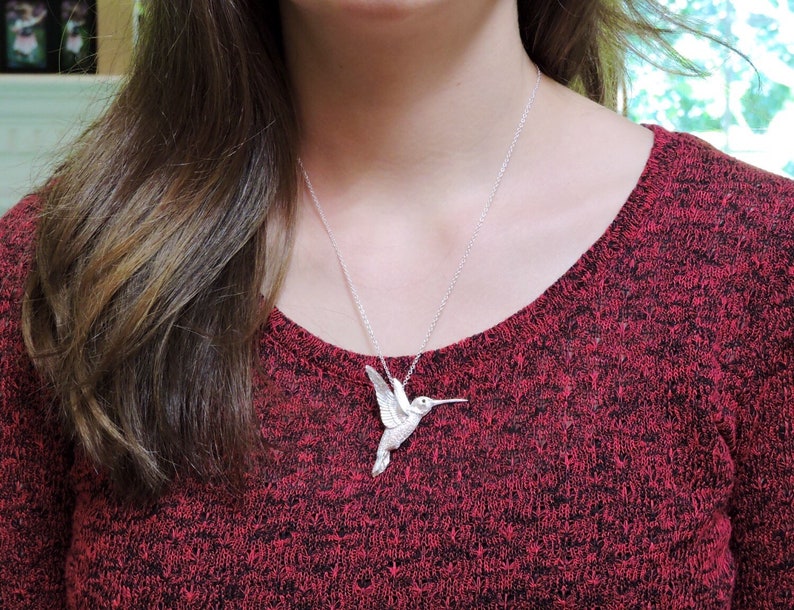 Sterling Silver Hummingbird Pendant With Sapphire, Ruby or Diamond Eye ...