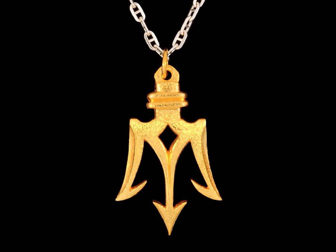Sterling Silver 22k Yellow Gold Plated Trident of Poseidon Pendant or ...