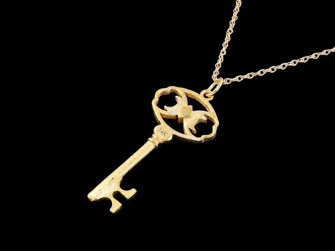 14k Yellow Gold Rustic Antique Key Pendant or Necklace (optional Chain ...