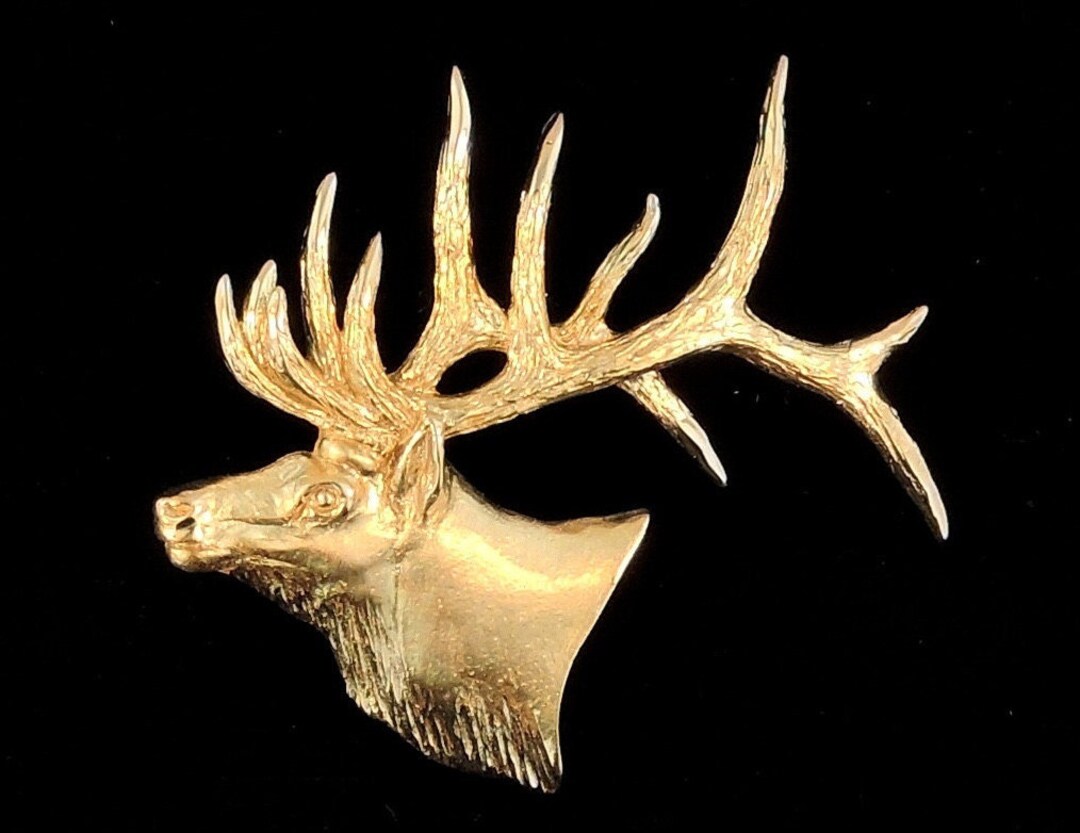Large 14k Yellow Gold Bull Elk Head Study Pin Brooch - Etsy