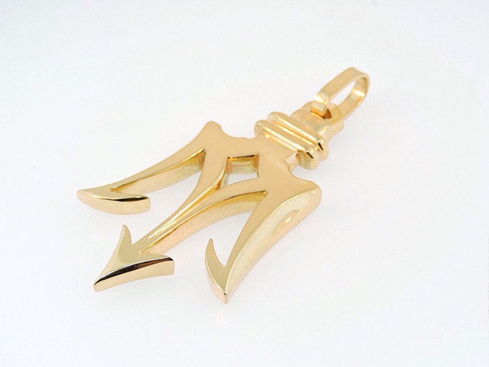 Solid 18k Yellow Gold Trident of Poseidon Pendant Only chain - Etsy
