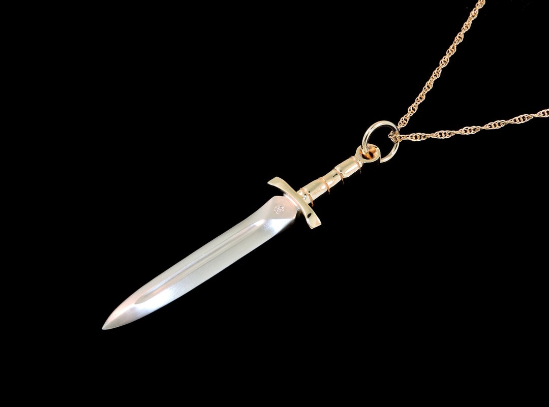 Solid Gold Dagger Pendant With a Satin Finish 14k White Gold Blade and ...