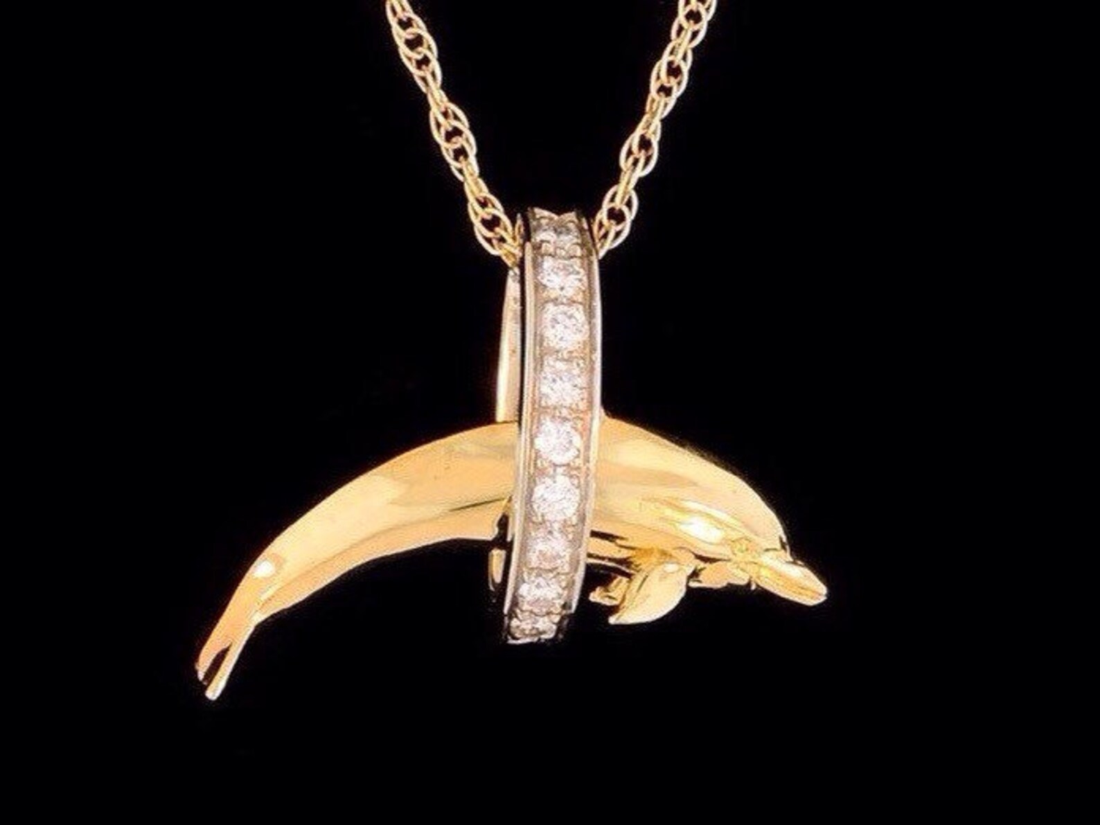 18k Yellow Gold Dolphin and 18k White Gold and Diamond - Etsy