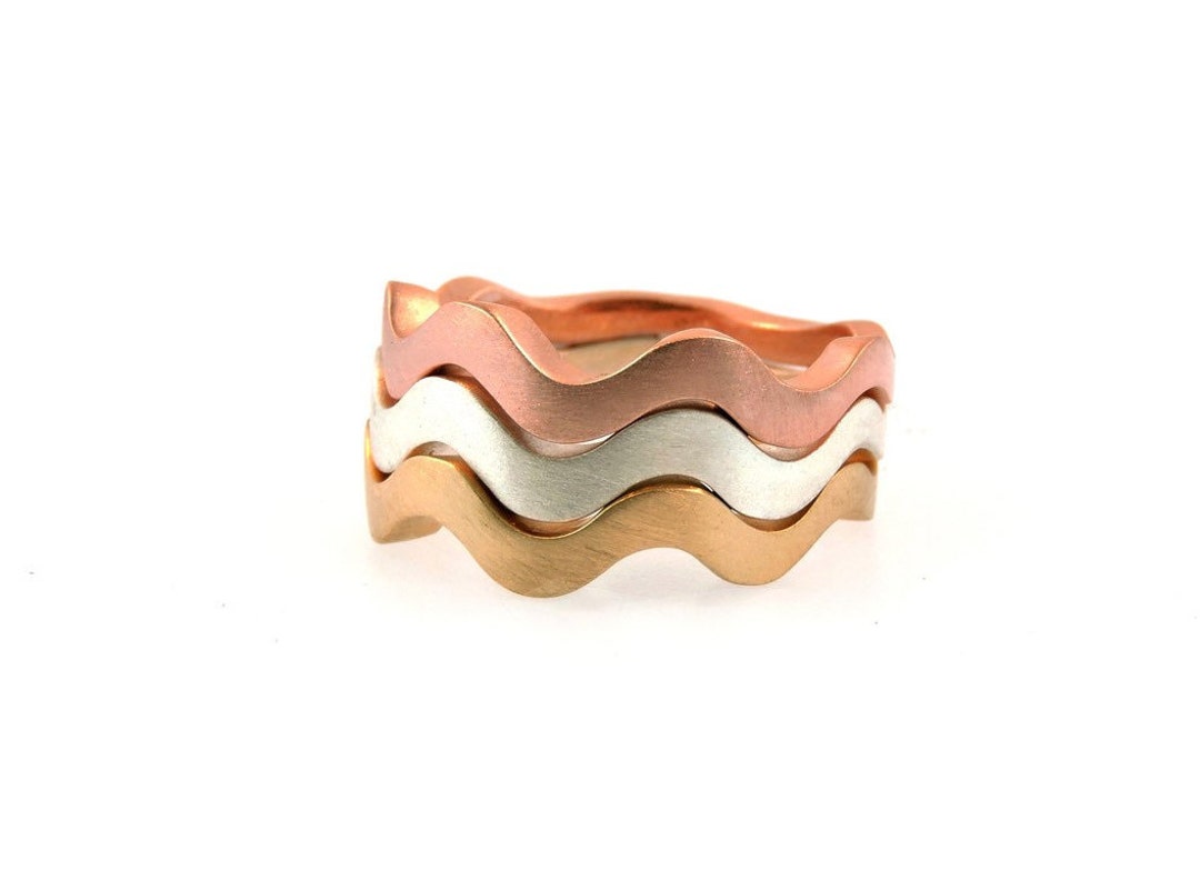 Handmade Wave Winding Stacking Bands in Sterling Silver, 14k Rose Gold ...