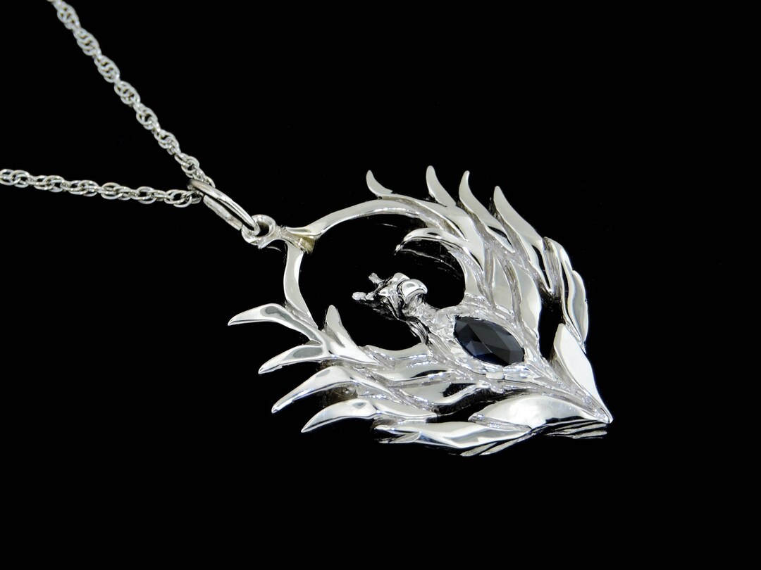 Small 14k White Gold Phoenix With Blue Sapphire Marquise Accent Pendant ...