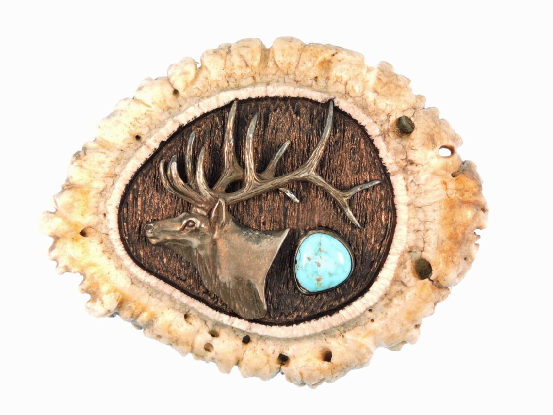 Elk Pedicle Belt Buckle With Sterling Silver and Turquoise | Etsy