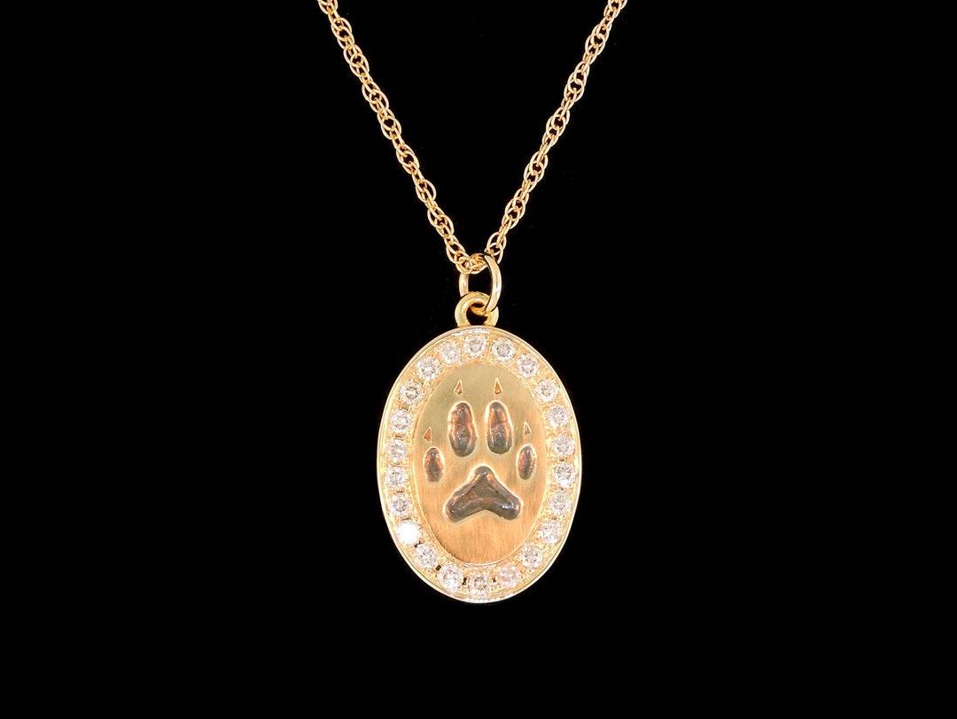 Wolf Paw Print in 14k Yellow Gold and SI1 G-H Diamonds With a Black ...