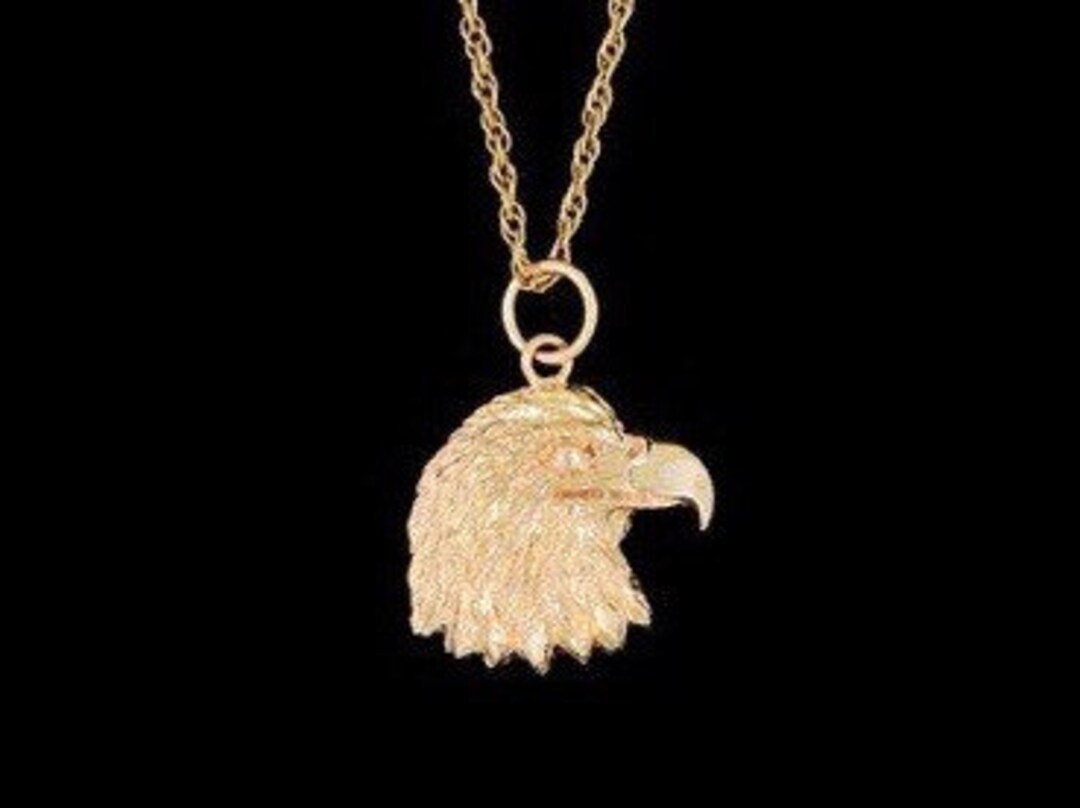Small 14k Yellow Gold Bald Eagle Head Pendant or Necklace (optional ...
