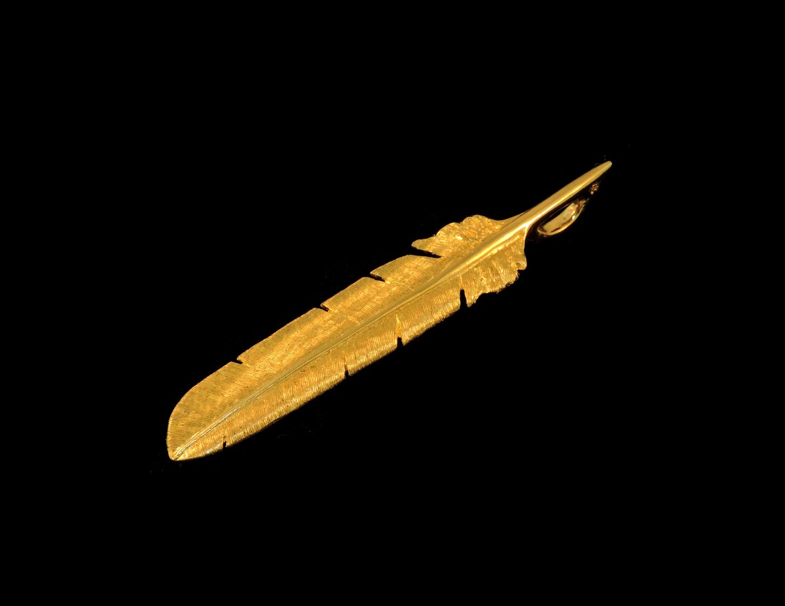 24k Pure Yellow Gold Golden Eagle Feather Pendant - Etsy