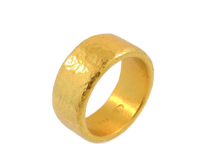 Solid 1 Troy Ounce 24k Pure Gold Hammered Finish Ring. - Etsy