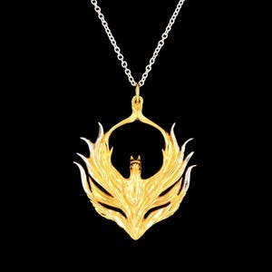 Sterling Silver Fire Phoenix With 22k Yellow Gold Plating Pendant or ...