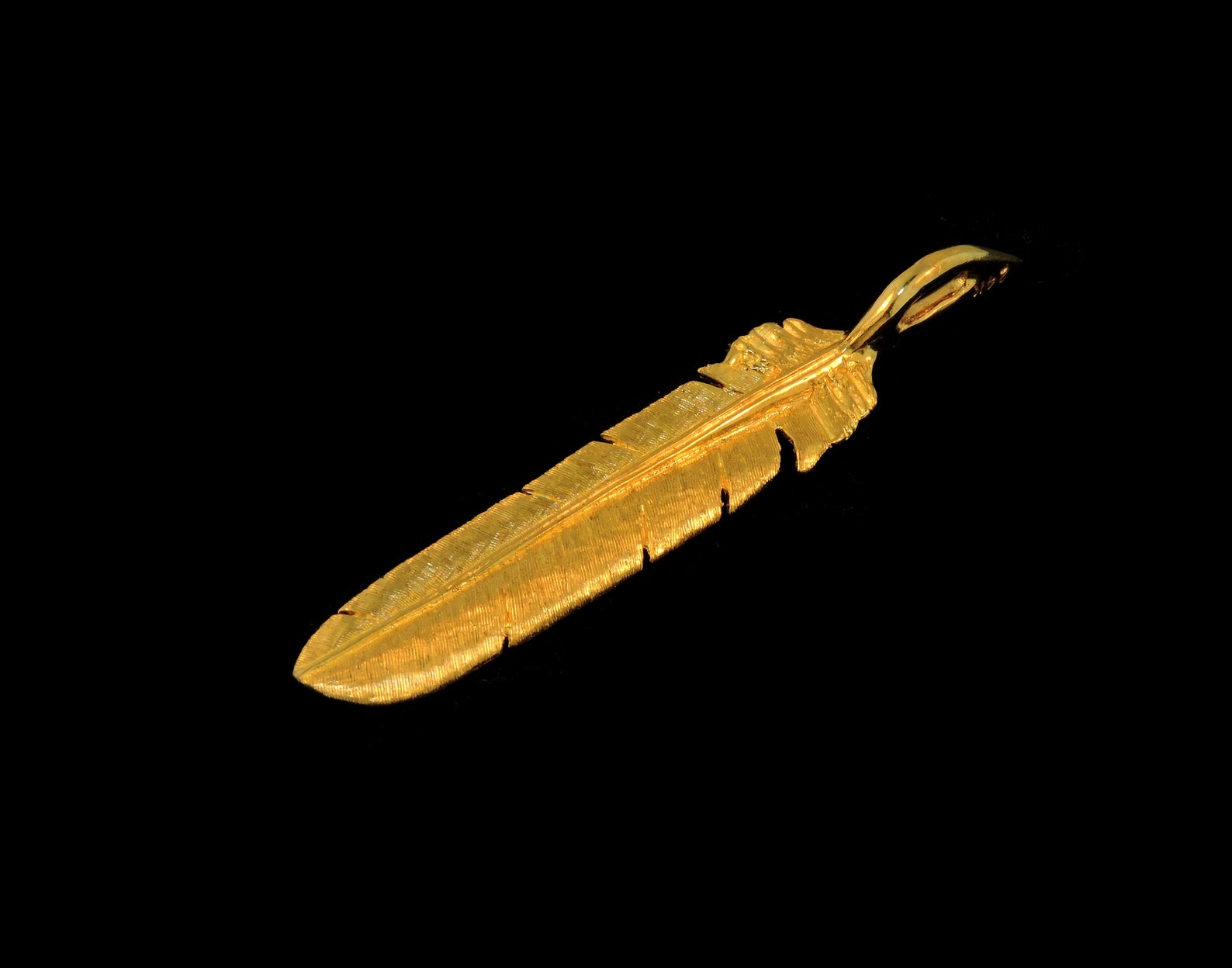 24k Pure Yellow Gold Golden Eagle Feather Pendant - Etsy