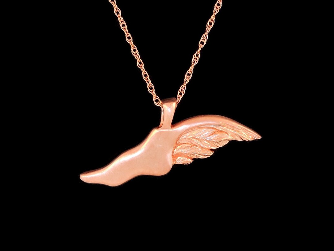 Solid 14k Rose Gold Satin Finish Hermes Flying Shoe Winged Foot Pendant ...