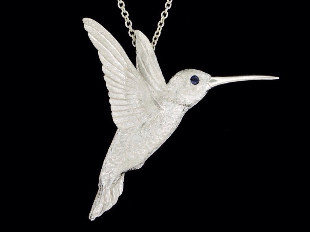 Sterling Silver Hummingbird Pendant with Sapphire Ruby or | Etsy
